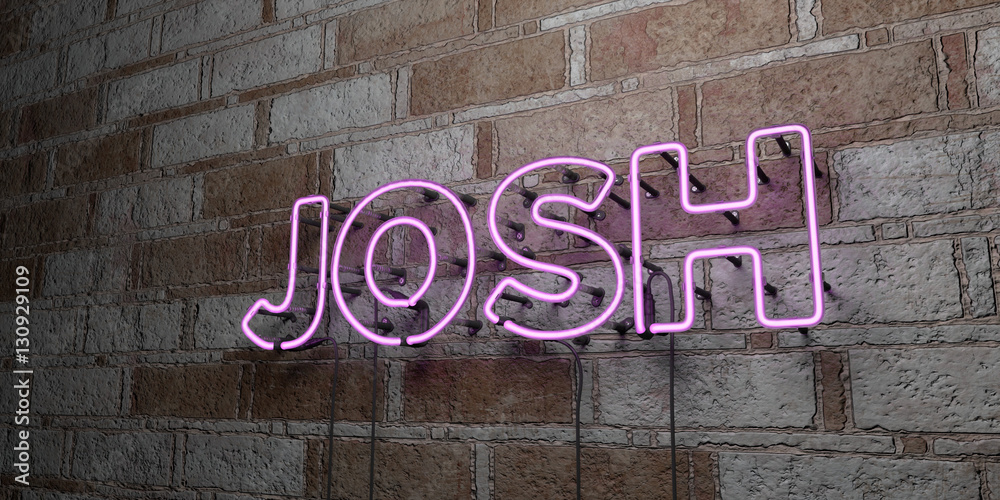 JOSH - Glowing Neon Sign on stonework wall - 3D rendered royalty free ...