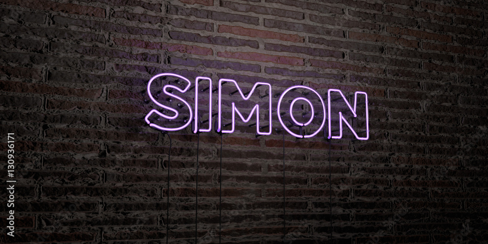 SIMON -Realistic Neon Sign on Brick Wall background - 3D rendered ...