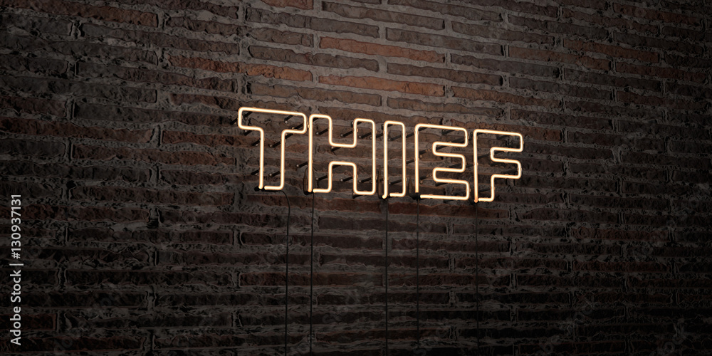 THIEF -Realistic Neon Sign on Brick Wall background - 3D rendered ...