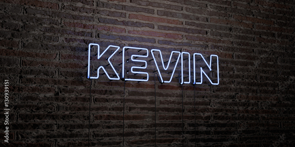 KEVIN -Realistic Neon Sign on Brick Wall background - 3D rendered ...