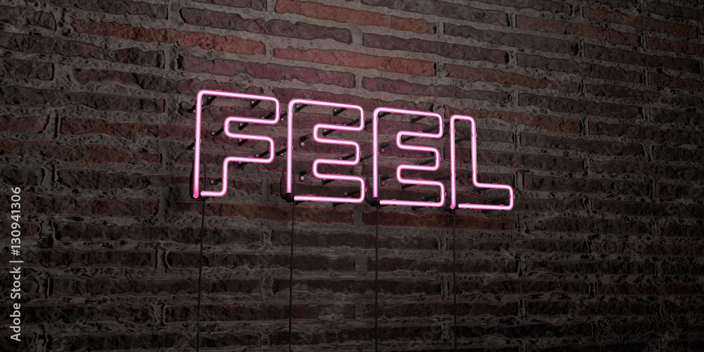 FEEL -Realistic Neon Sign on Brick Wall background - 3D rendered ...