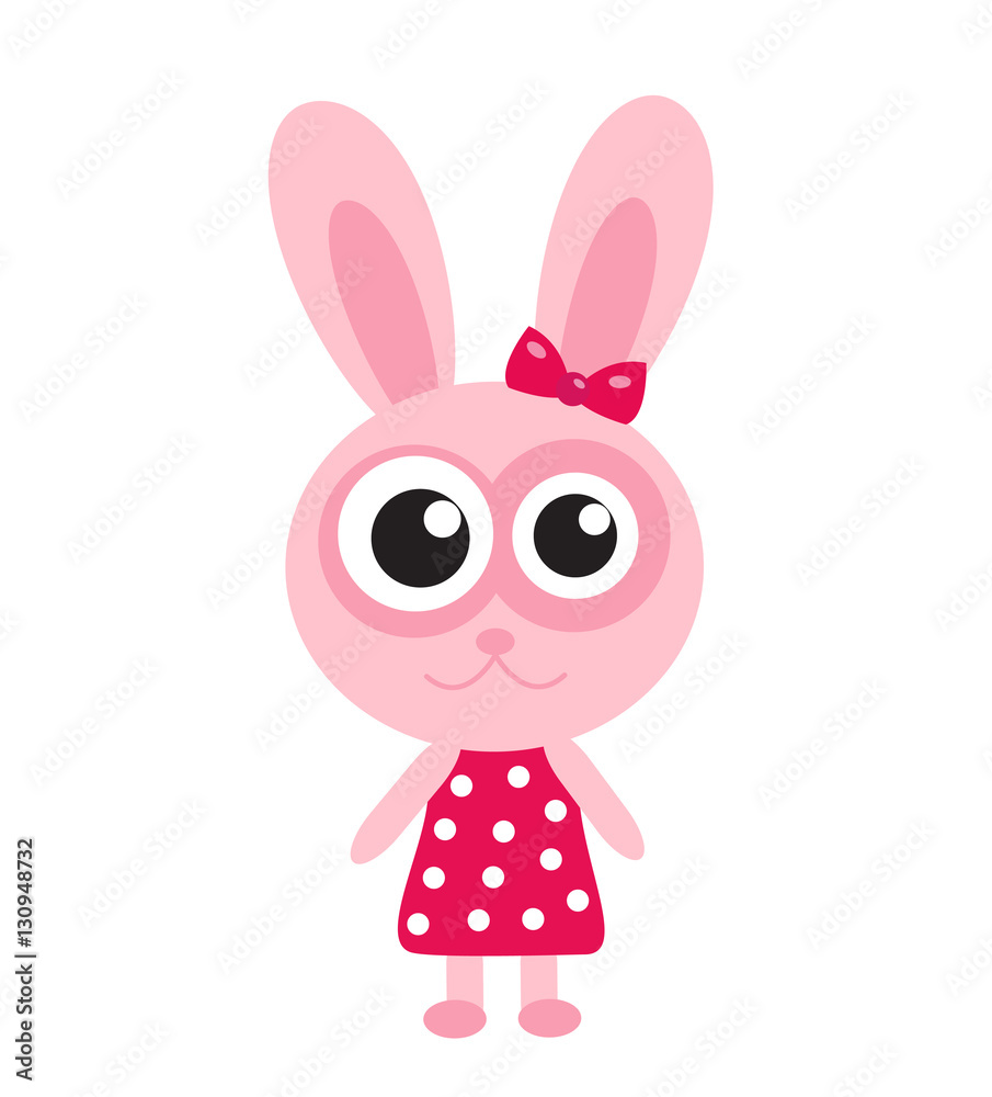Cute pink bunny, rabbit icon, flat design. Isolated on white background ...