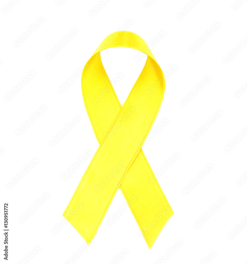 Yellow ribbon isolated on white. Suicide, endometriosis, bone cancer ...