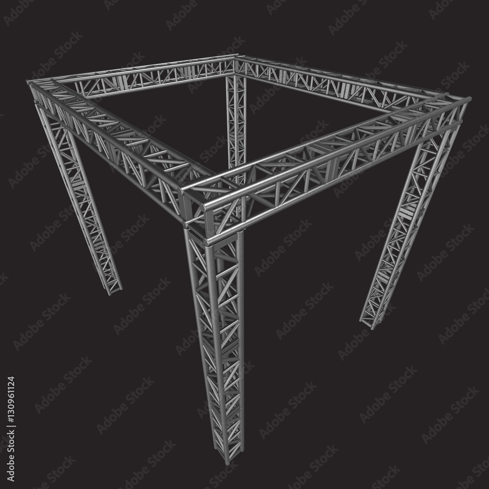 Steel truss girder rooftop construction. 3d render on dark Stock ...