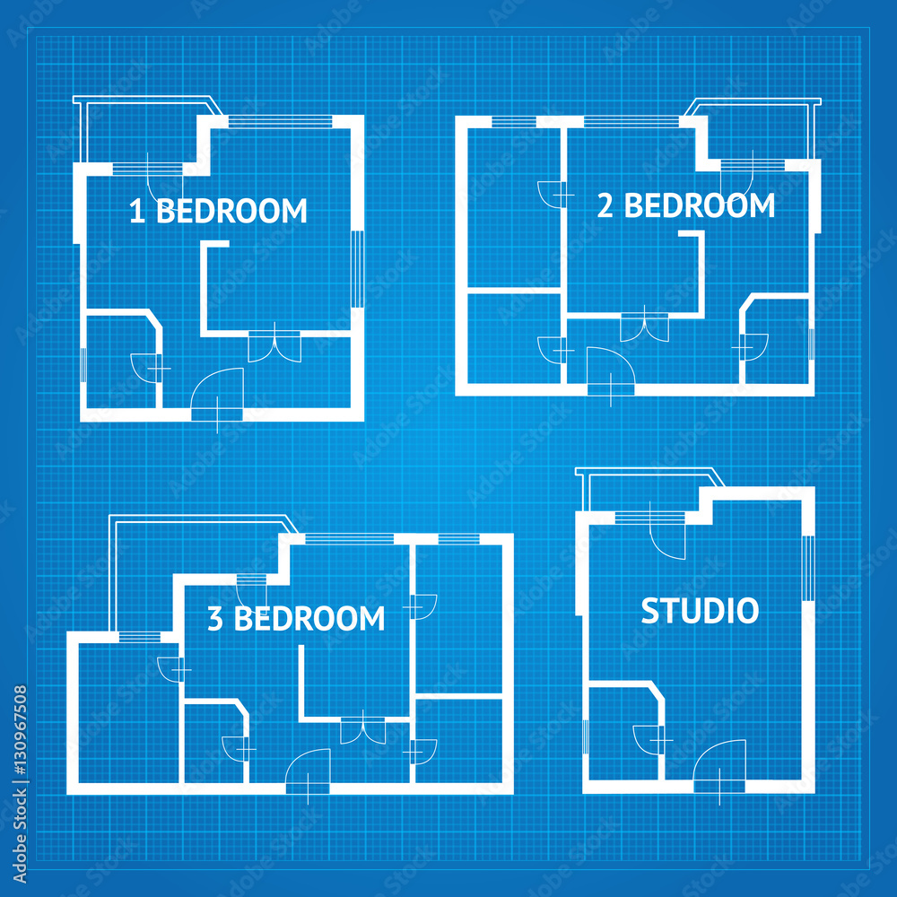 Apartment Floor Plan Set Blueprint. Vector Stock Vector | Adobe Stock