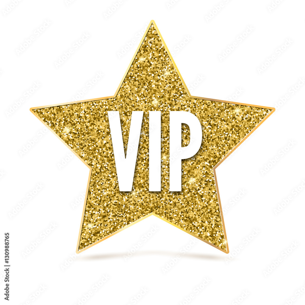 Five-pointed star with Golden edging and the inscription VIP. Sign of ...