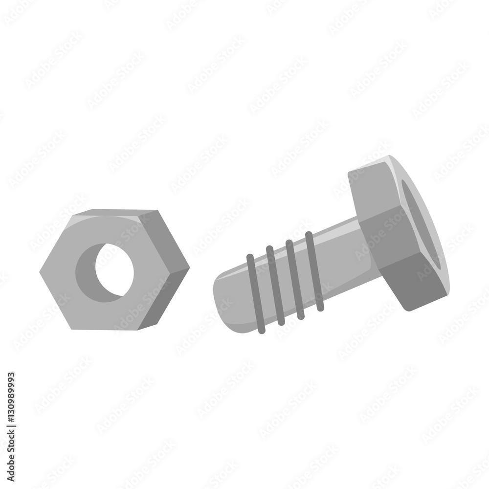 Structural bolt and hex nut icon in monochrome style isolated on white ...