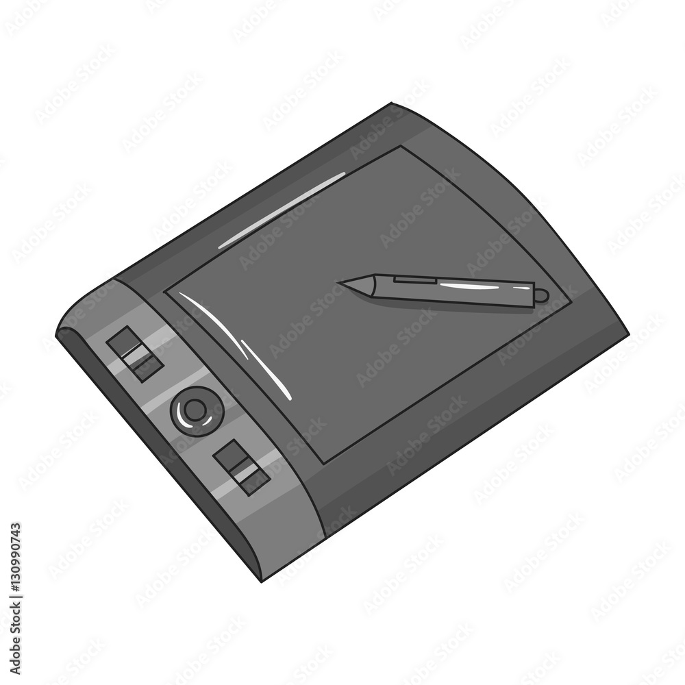Drawing tablet with stylus icon in monochrome style isolated on white ...