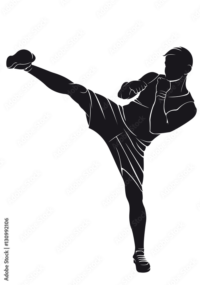Kickboxer. Vector silhouette on white background Stock Vector | Adobe Stock