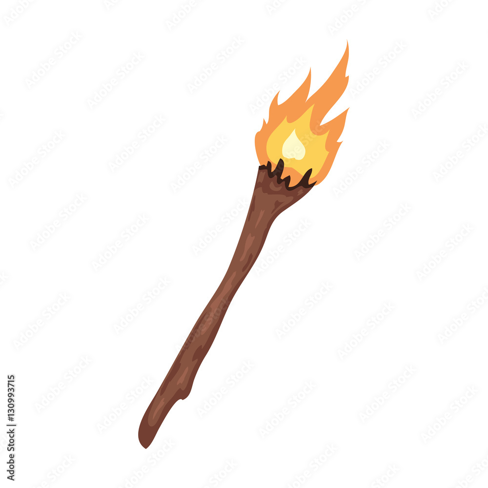 Torch icon in cartoon style isolated on white background. Stone age ...