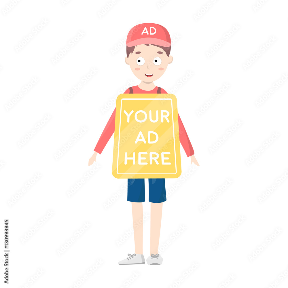 Human billboard icon in cartoon style isolated on white background ...