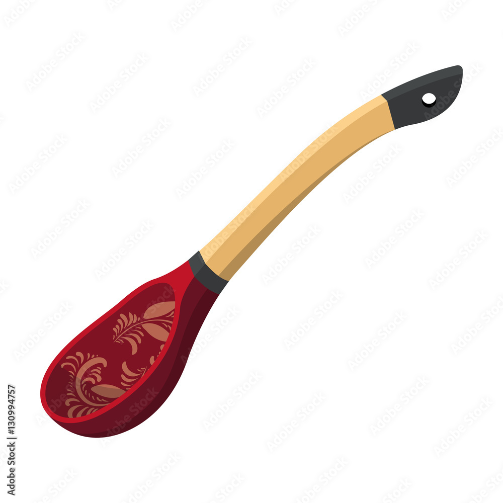 Russian traditional wooden spoon icon in cartoon style isolated on ...