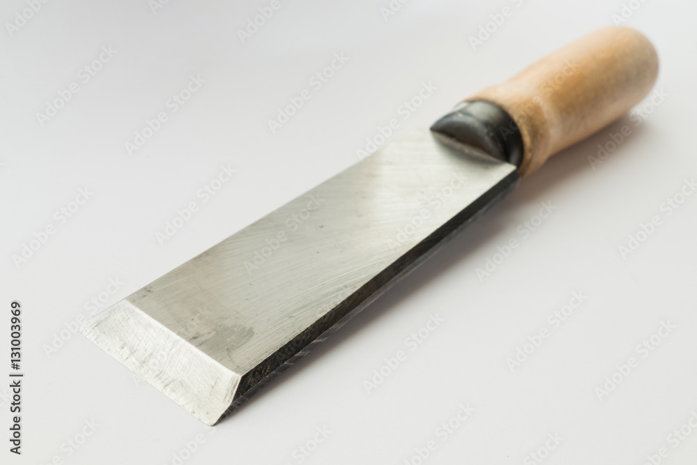 Hand tool chisel, close up / Work tool chisel on white background Stock ...