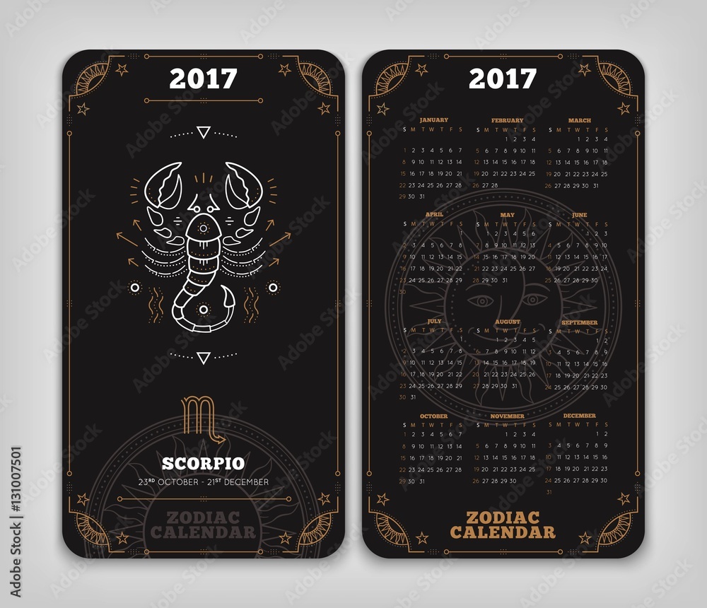 Scorpio 2017 year zodiac calendar pocket size vertical layout Double ...