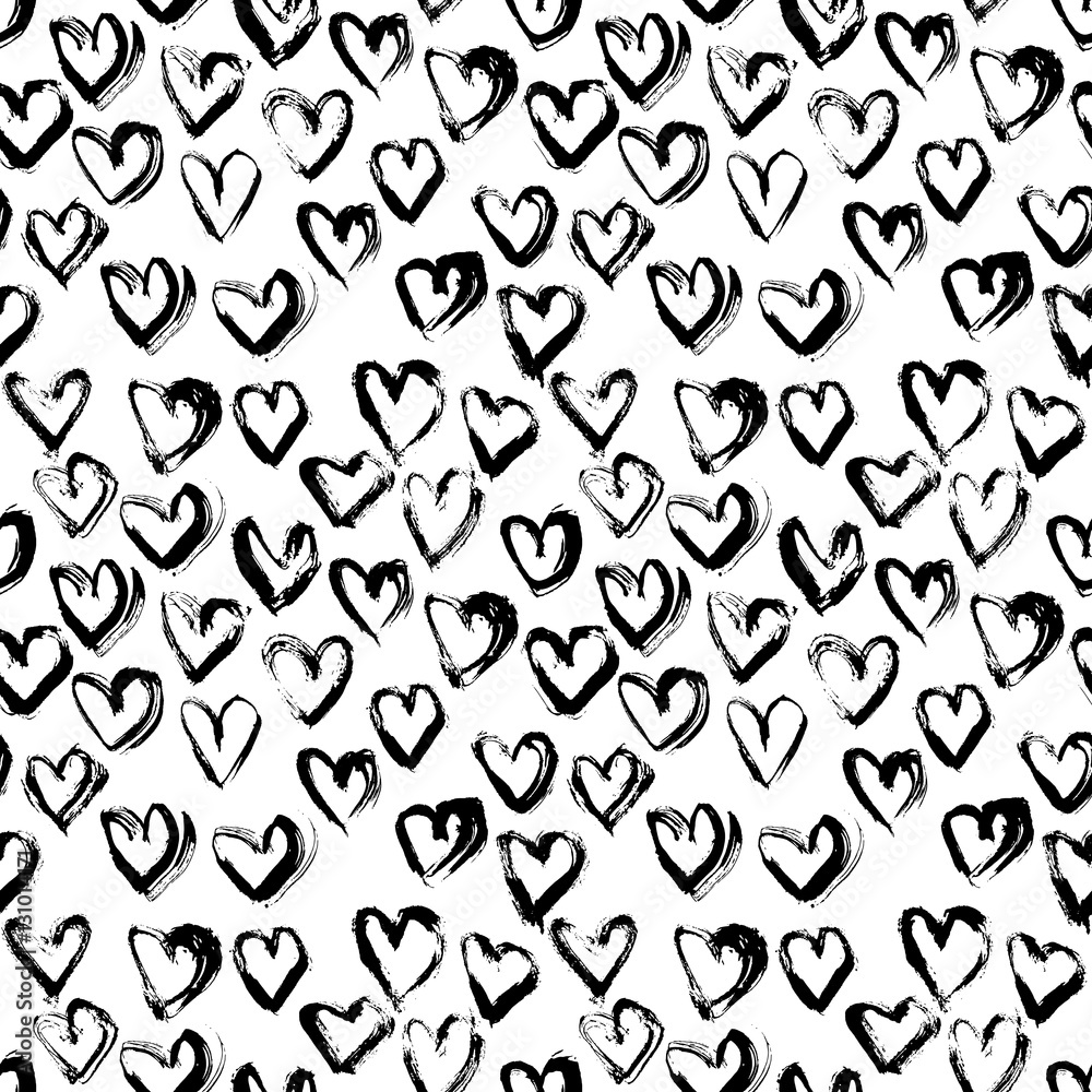 Abstract seamless heart pattern. Ink illustration. Black and white ... Abstract seamless heart pattern. Ink illustration. Black and white ...