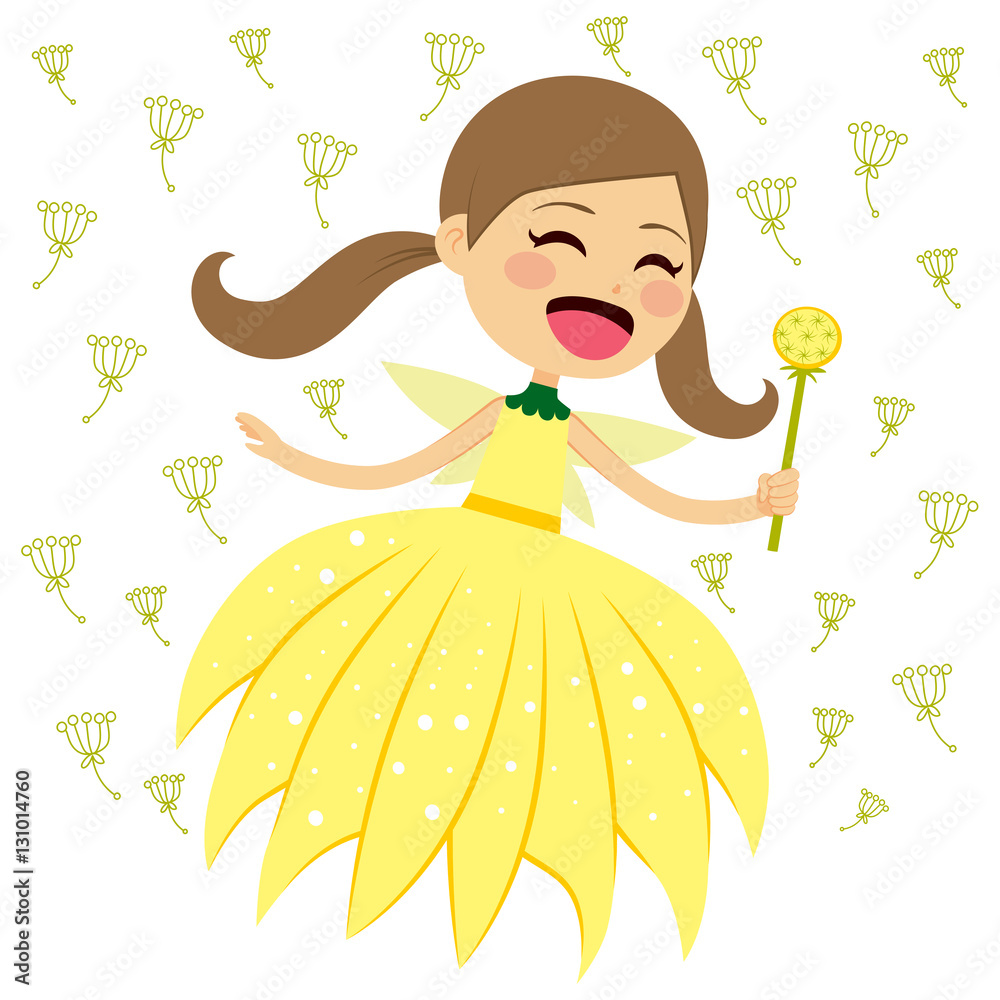Beautiful cute happy dandelion fairy with magical wand Stock Vector ...