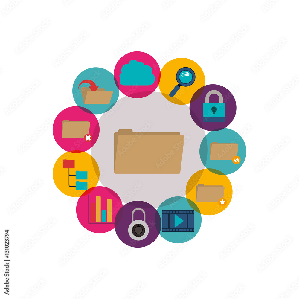 File cloud computing and media icon set. Multimedia storage and ...