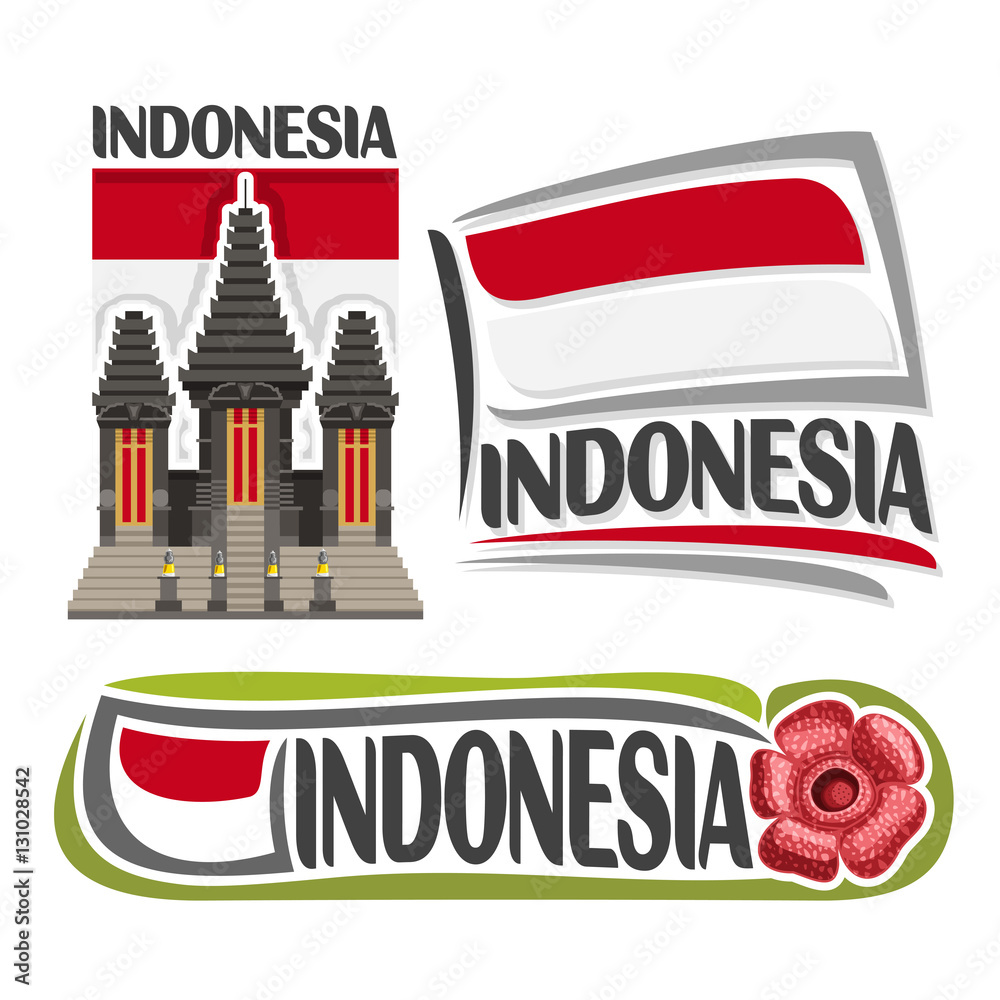 Vector logo Indonesia, 3 isolated images: vertical banner Pura Luhur ...