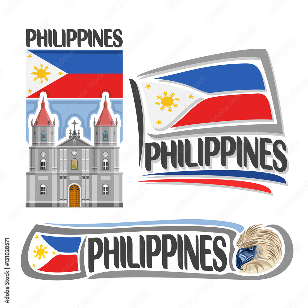 Vector logo Philippines, 3 isolated images: vertical banner molo church ...