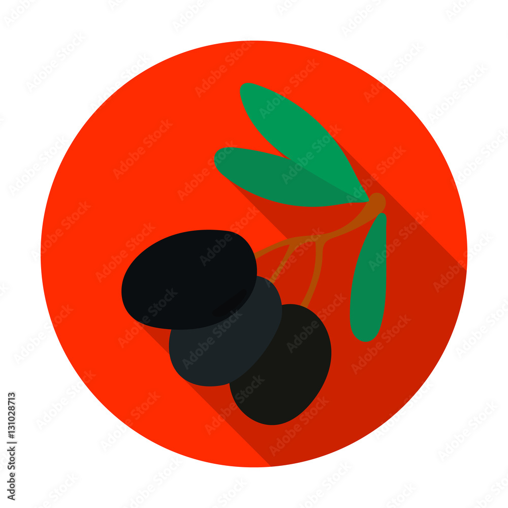 Black olives on the branch icon in flat style isolated on white ...