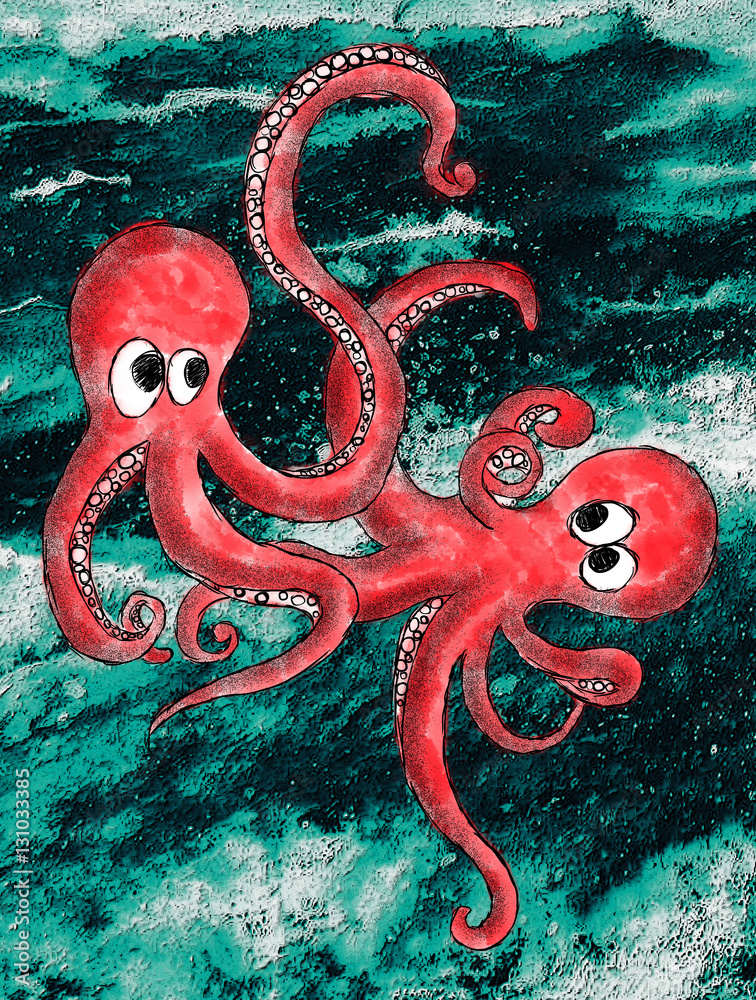 ILUSTRACIÓN DE PULPOS ACUARELA DIBUJO Stock Illustration | Adobe Stock