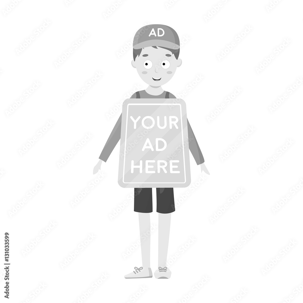 Human billboard icon in monochrome style isolated on white background ...