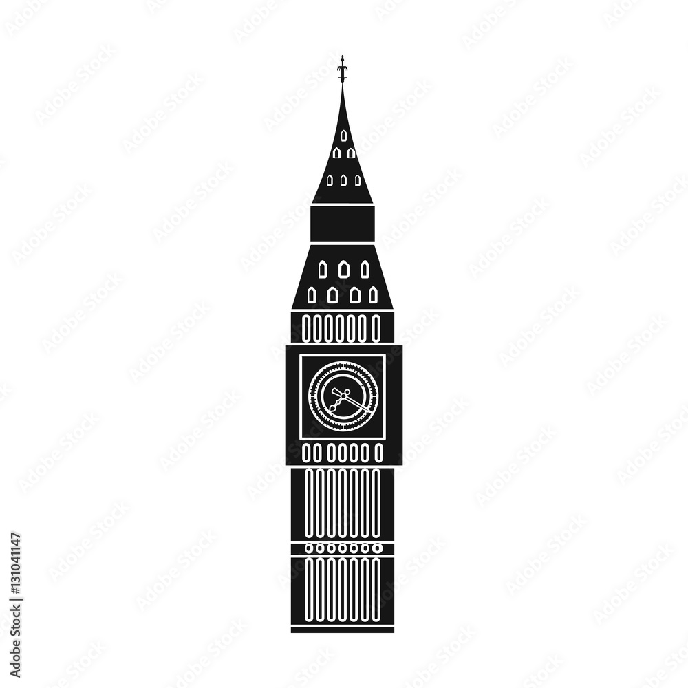 Big Ben icon in black style isolated on white background. England ...