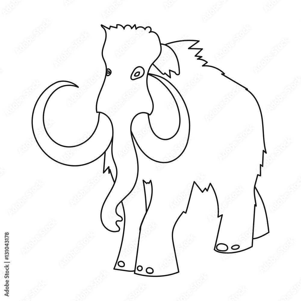 Woolly mammoth icon in outline style isolated on white background ...