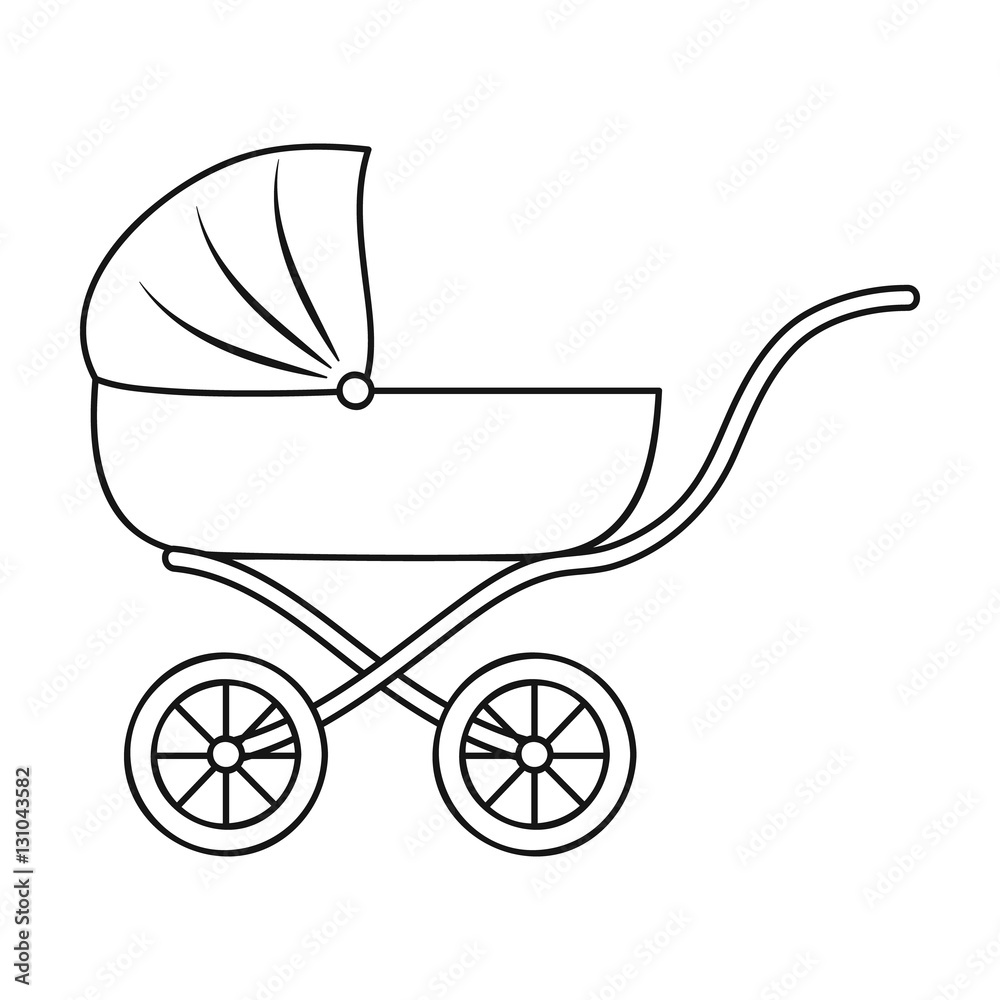 Pram icon in outline style isolated on white background. Baby born ...