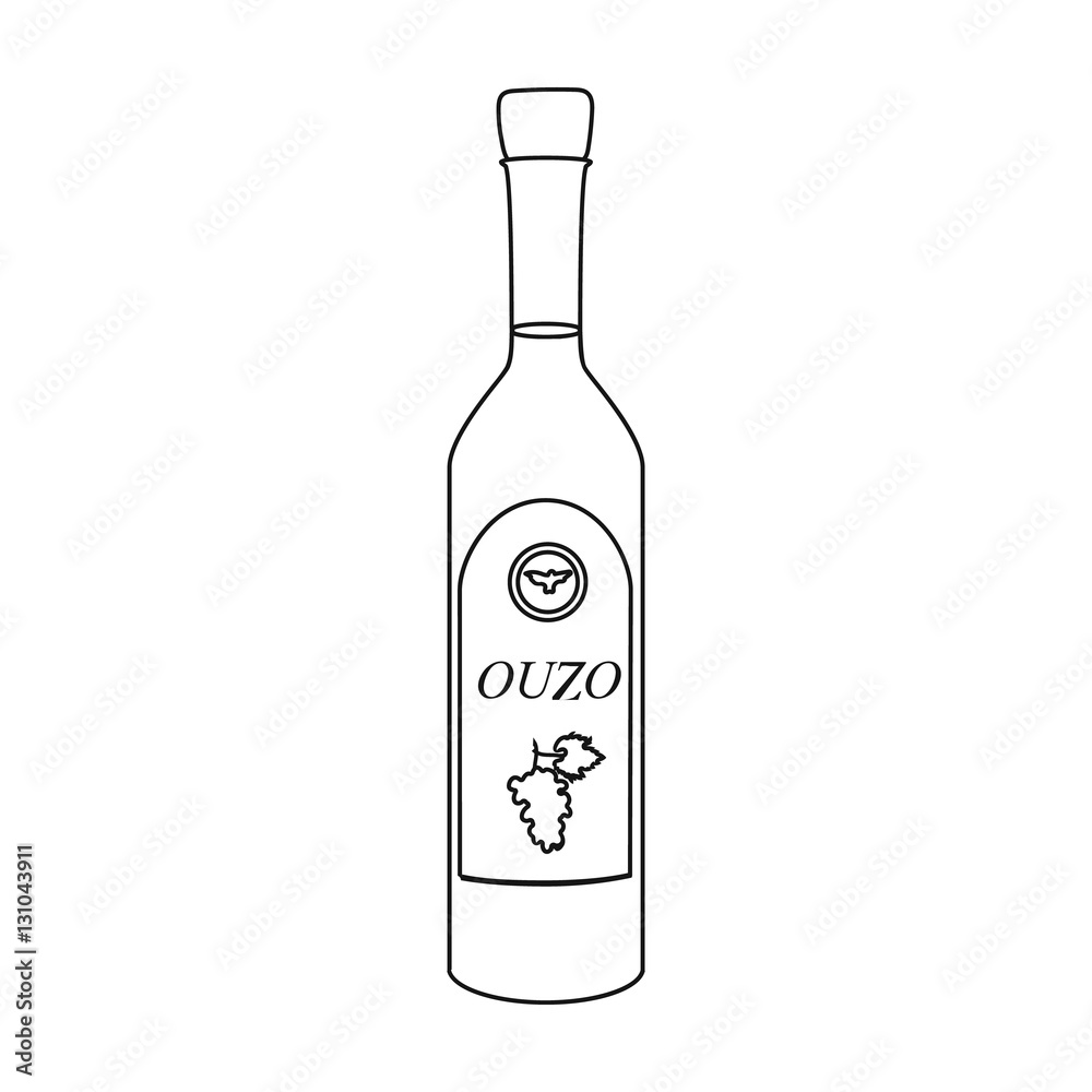 Bottle of ouzo icon in outline style isolated on white background ...