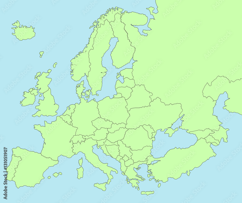 Colorful map of Europe on blue sea background. Stock Illustration ...