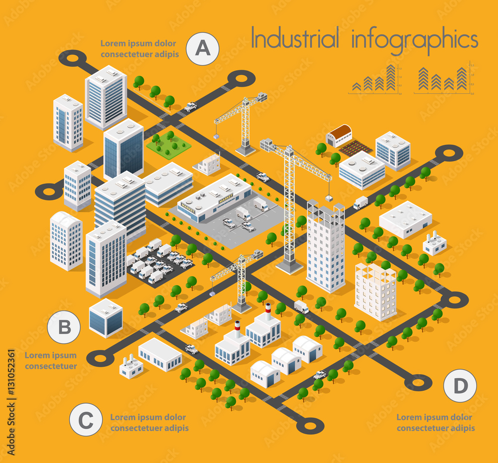 Building 3D industry construction of isometric infographics of flat ...