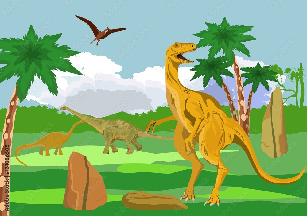 Dino world vector illustration. Stock Vector | Adobe Stock