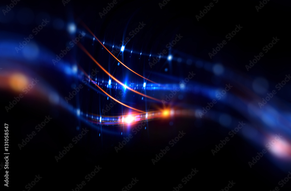 Art light flares. Bulb streaks. magic black space. Flash glow line. Ray ...