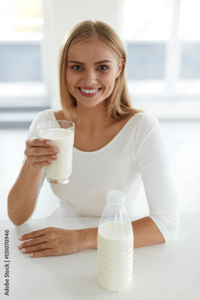 Drink Milk. Beautiful Woman Drinking Fresh Milk, Dairy Product Stock ...