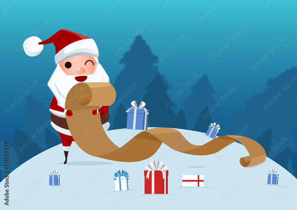 Merry Christmas. Santa Claus checking list old Paper. Christmas banner ...