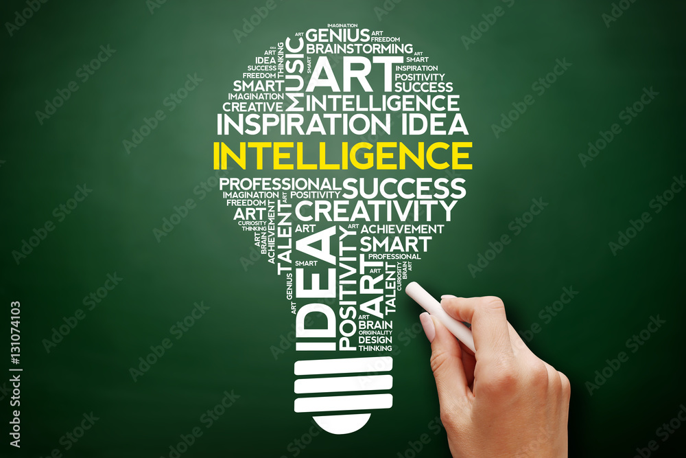 Intelligence bulb word cloud collage, business concept on blackboard ...