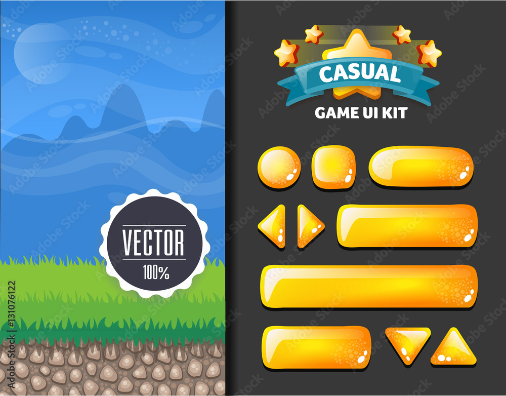 background and buttons for mobile game development, ui design kit Stock ...