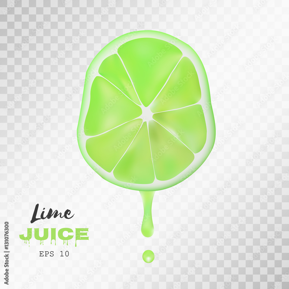 Vector realistic sliced lime with drop of juice. Transparent background ...