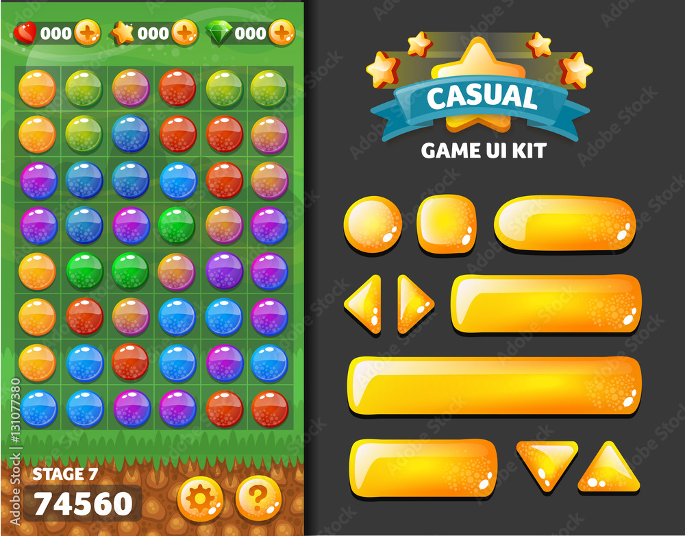 background and buttons for mobile game development, ui design kit Stock ...