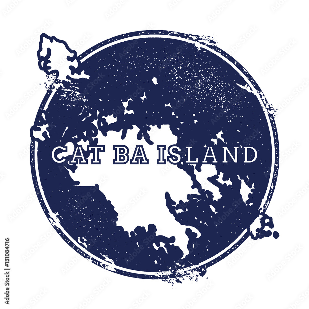 Cat Ba Island vector map. Grunge rubber stamp with the name and map of ...