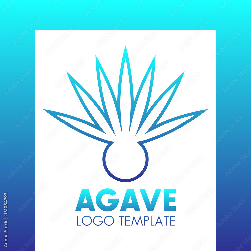 Agave plant logo template, blue outline over white, vector illustration ...