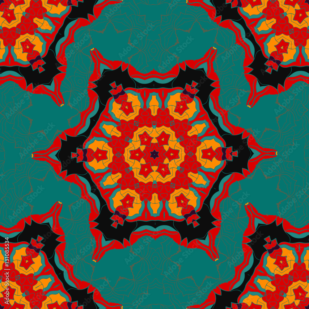 Vector colorful bohemian pattern with stylized abstract flower bright ...