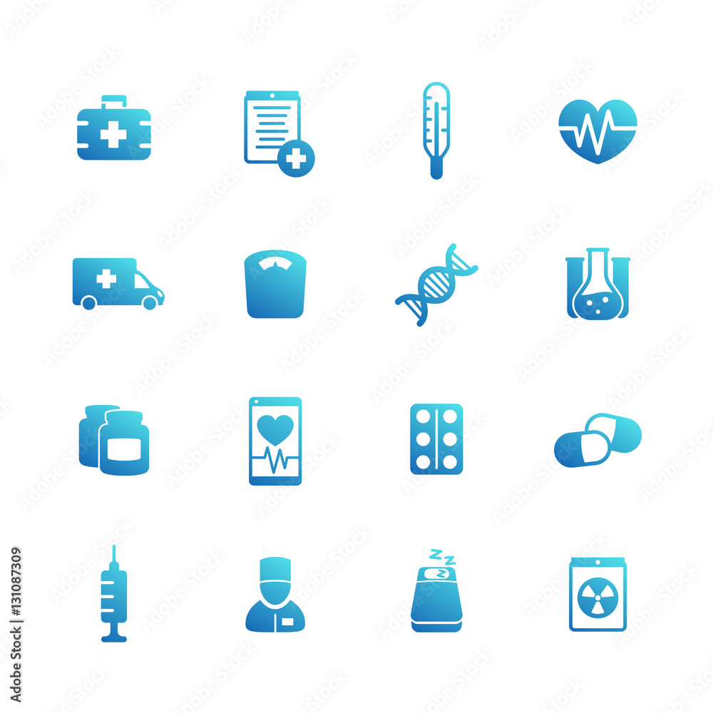 medicine icons on white, vaccination, injection, health care, ambulance ...
