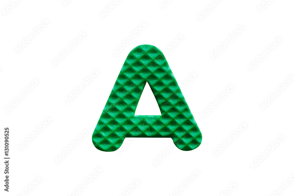 green alphabet A made from EVA foam on white background Stock Photo ...