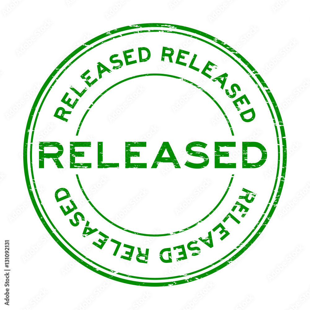 Grunge green released round rubber stamp on white background Stock ...