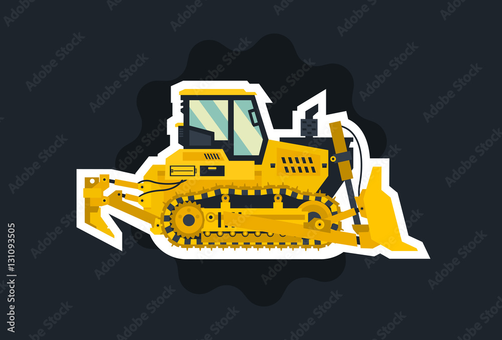 Bulldozer. Tracked vehicles, tractor. The object circled white outline ...