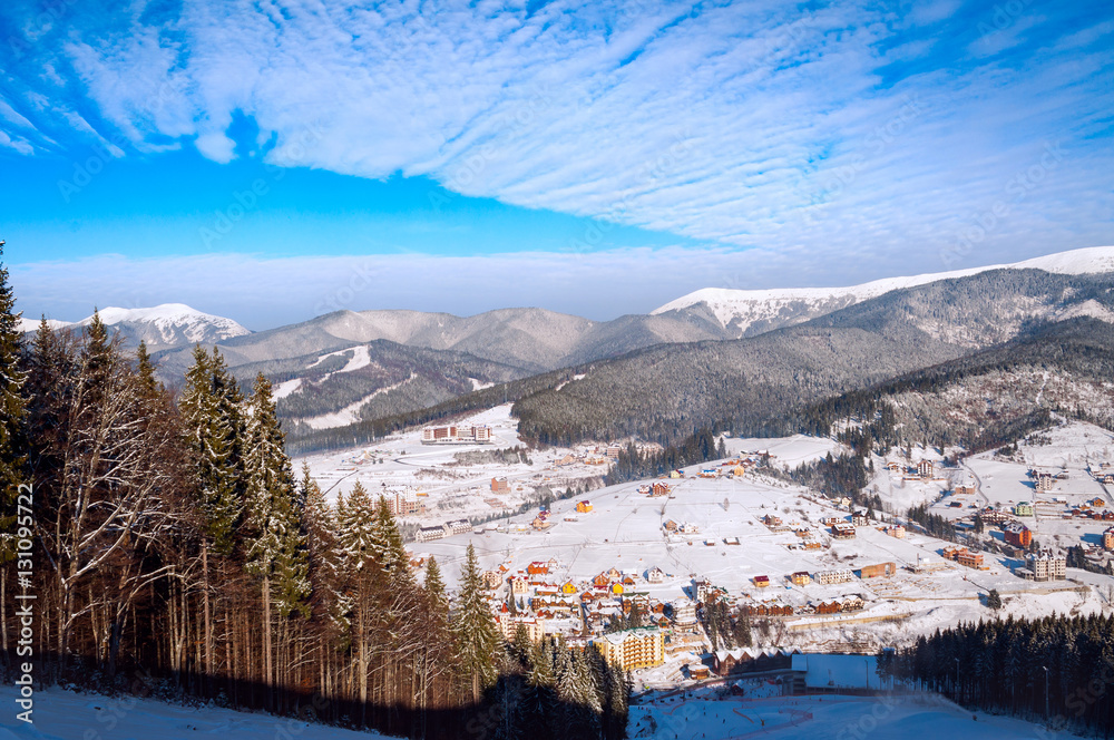 Panorama of the ski resort Bukovel in the Carpathian mountains Stock ...