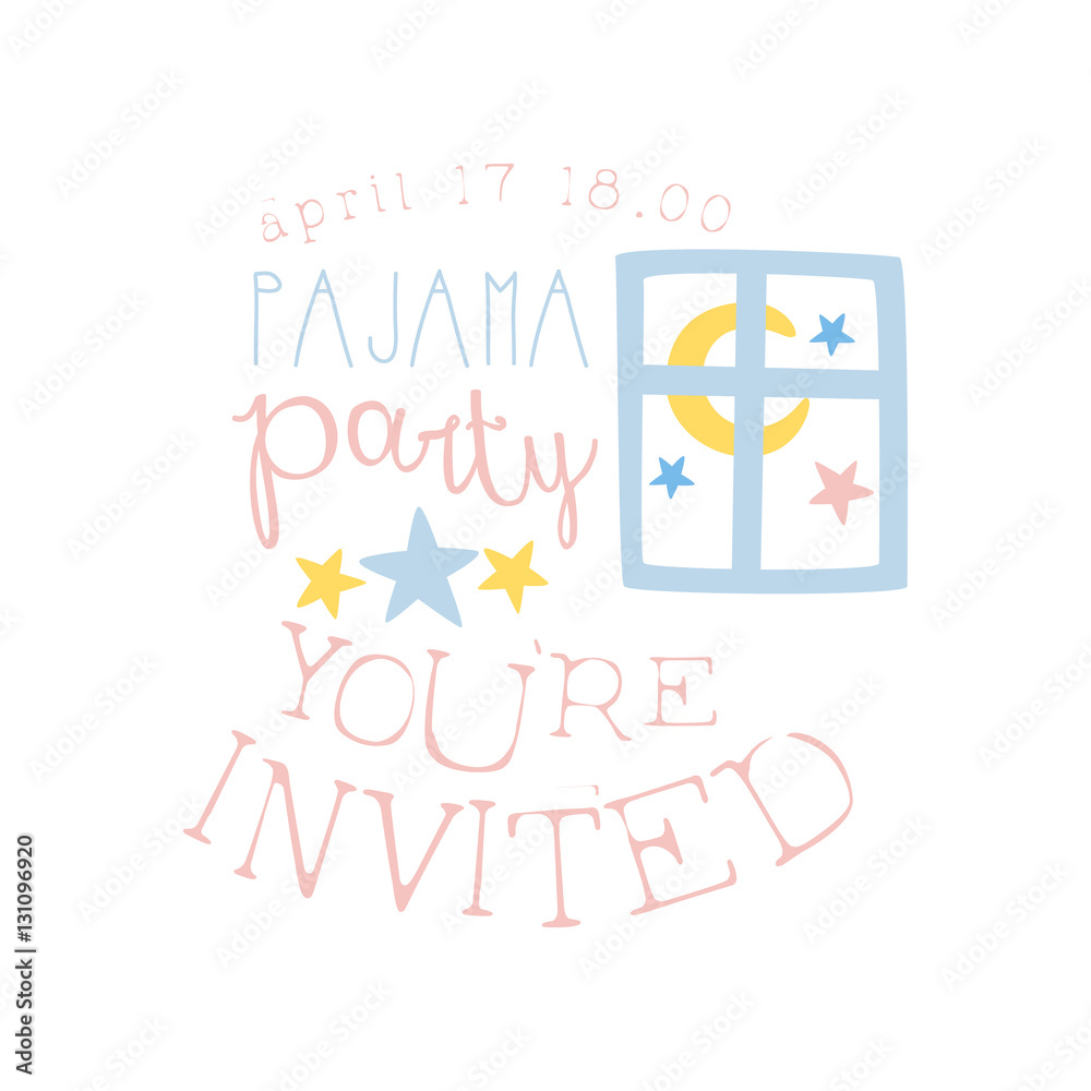 Girly Pajama Party Invitation Card Template With Night Window Inviting ...