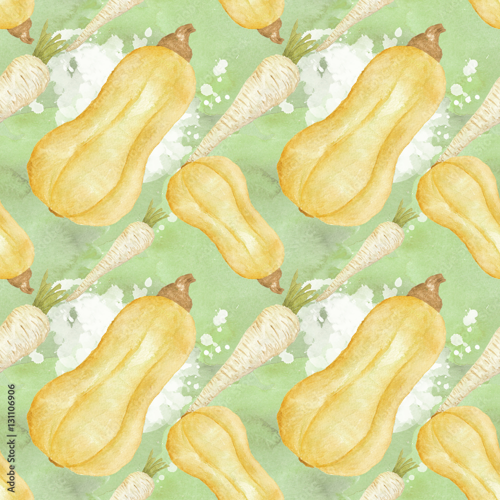 Squash Watercolor Seamless Pattern Hand-Painted Illustration Background ...